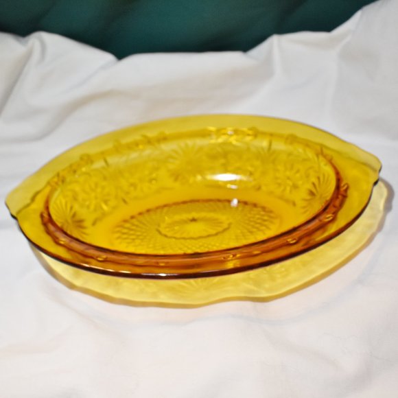 American Vintage | Dining | Vintage Amber Depression Glass Oval Serving ...